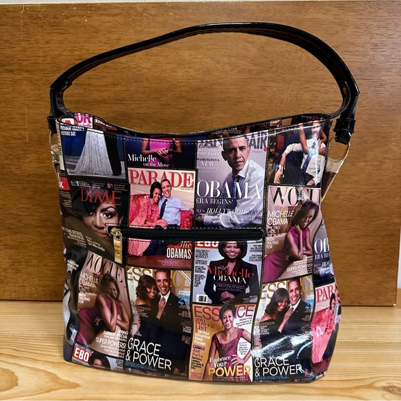 Bags | Michelle Obama Magazine Collage Large Handbag Vinyl Shoulder Bag ...